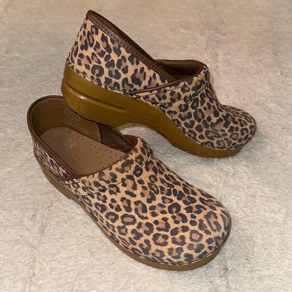 Dansko | Shoes | Dansko Professionals Leopard Leather Suede Clogs Size ...